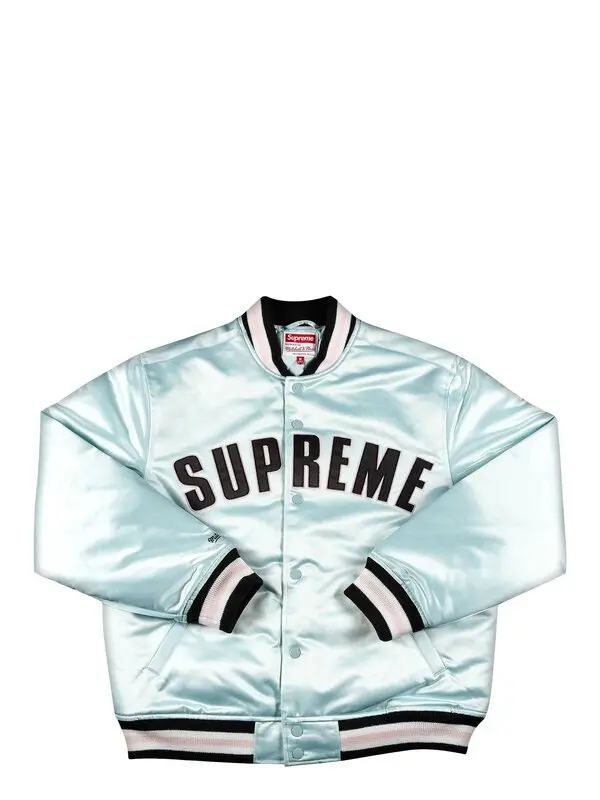 Supreme X Mitchell And Ness Satin Varsity Jacket - Blue