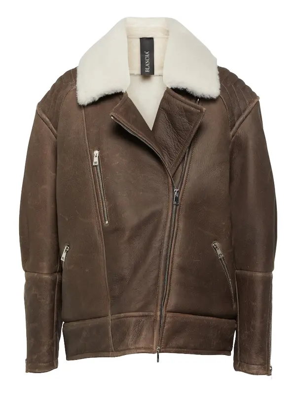 BLANCHA Shearling-trimmed Leather Jacket - Brown