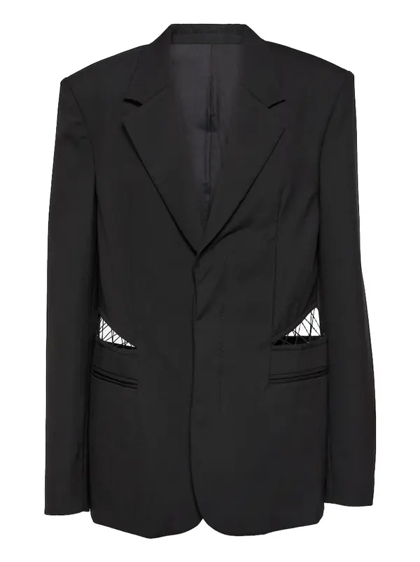 DION LEE Lace-trimmed Wool Blazer - Black