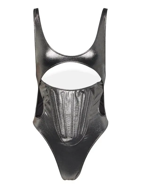 MUGLER Cutout Metallic Swimsuit - Silver
