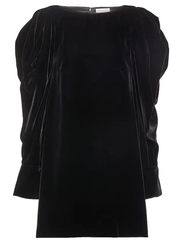 Nina Ricci Puff-sleeve Velvet Minidress - Black