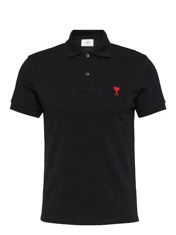Ami De Cœur Cotton Piqué Polo Shirt - Black