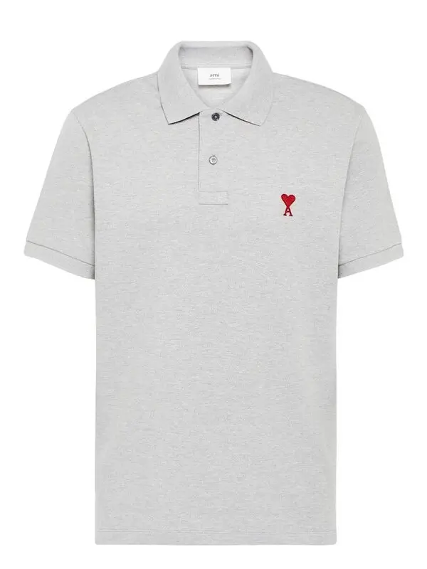 AMI Paris De Cœur Cotton Piqué Polo Shirt - Grey