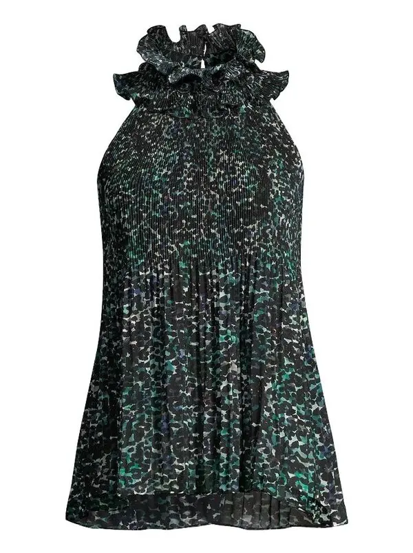 UNGARO Emery Printed Ruffle Halter Blouse - Pine Multi