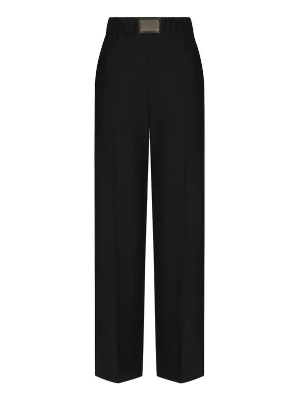Dolce & Gabbana Flared Wool Pants With Logo Tag - Black