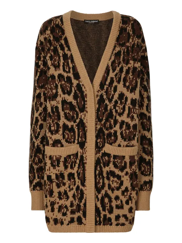 Dolce & Gabbana Long Wool And Cashmere Leopard Jacquard Cardigan - Multicolor