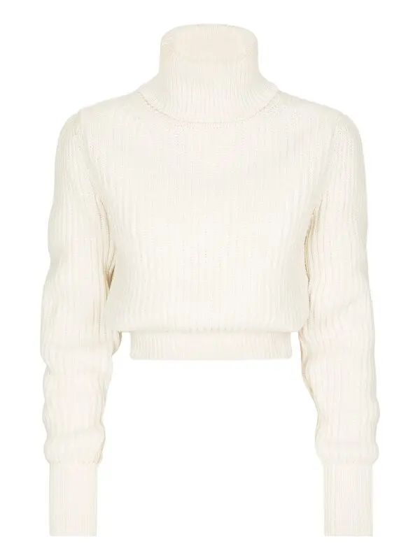 Dolce & Gabbana Wool Fisherman’s Rib Turtle-neck Sweater With Dg Logo - White