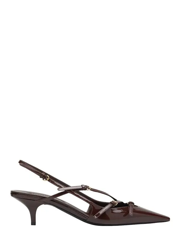 Miu Miu Patent Buckle-trio Slingback Pumps - Cacao