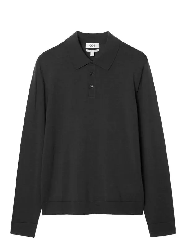 Cos Slim Merino Wool Polo Shirt - Black