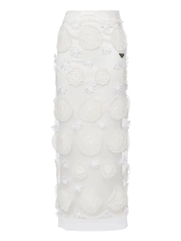 Prada Embroidered Duchesse Maxi Skirt - White