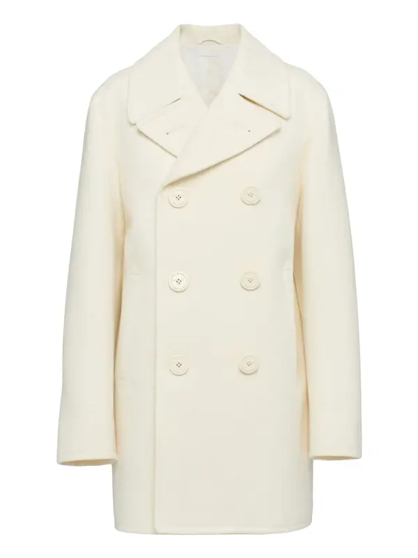 Prada Double-breasted Wool Pea Coat - Neutrals