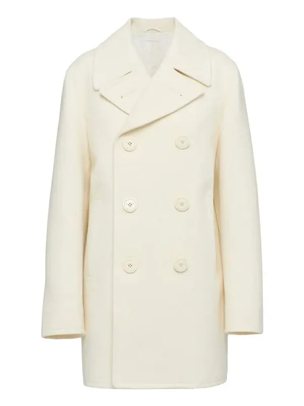Prada Double-breasted Wool Pea Coat - Neutrals