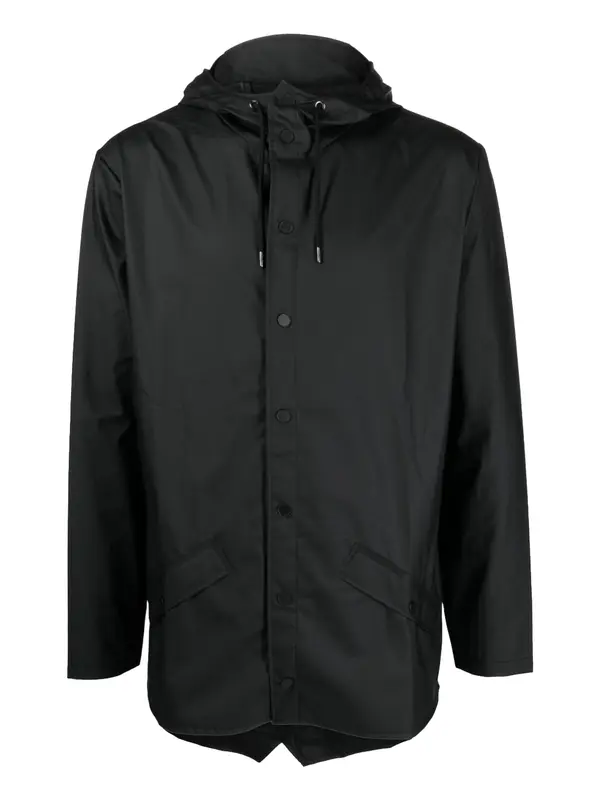 Rains Drawstring-hooded Buttoned Rain Jacket - Black