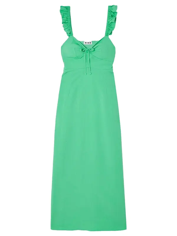 Rixo Cecile Ruffled Woven Midi Dress - Jade