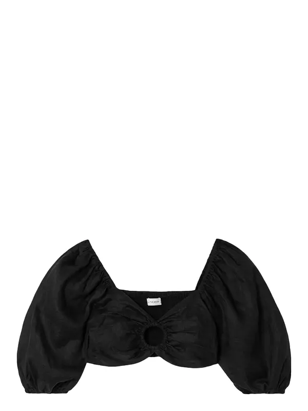 Faithfull The Brand La Marches Cropped Linen Top - Black