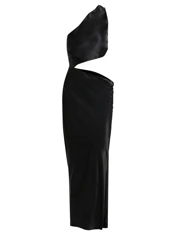 NICHOLAS One-shoulder Silksatin Ruched Cutout Maxi Dress - Black