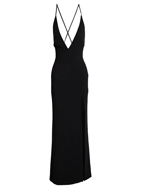 NICHOLAS Crepe Maxi Dress With Slit - Black
