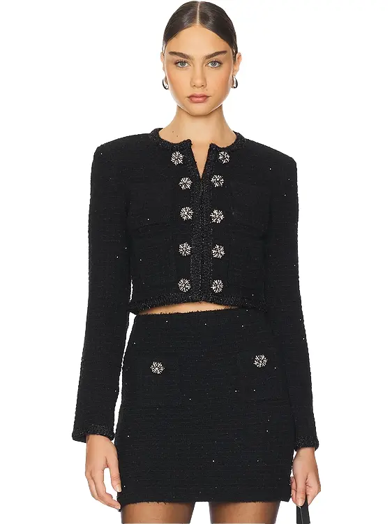 SELF-PORTRAIT Textured Knit Jacket - Black