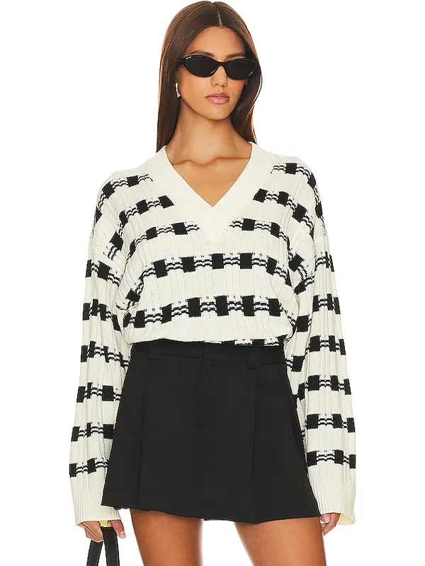 L'academie Evran Check Sweater - White & Black