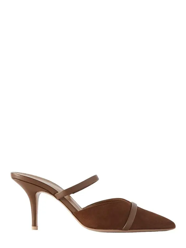 MALONE SOULIERS Frankie 70 Leather-trimmed Suede Mules - Brown