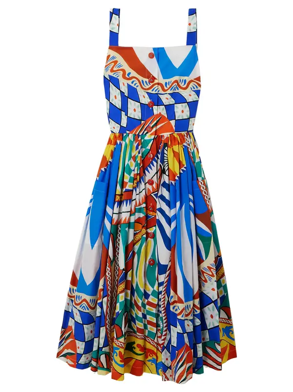 Dolce & Gabbana Carretto Printed Cotton-poplin Midi Dress - Blue