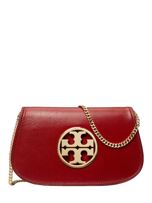 Tory Burch Reva Leather Clutch - Brick