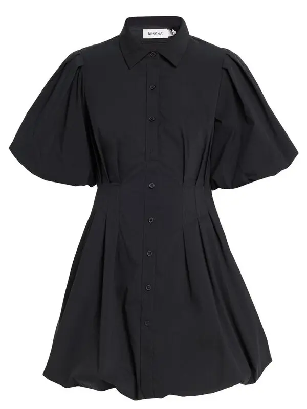 Simkhai Cleo Balloon-sleeve Pleated Mini Dress - Black