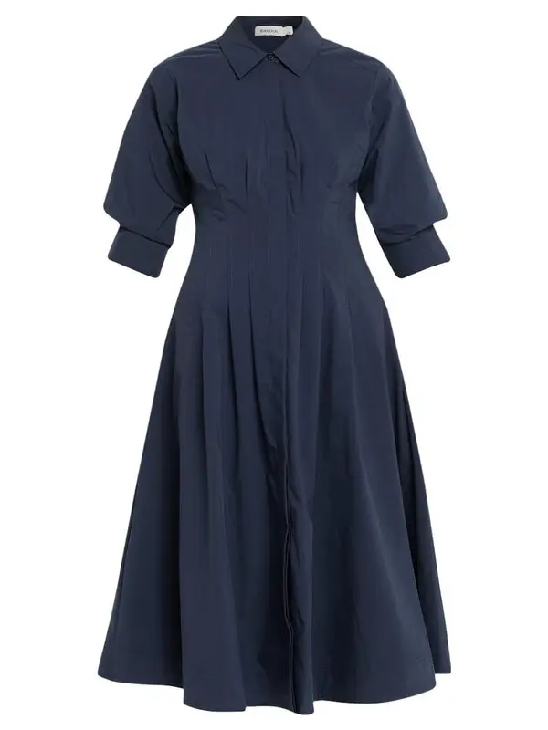 Simkhai Jazz Poplin Pintuck Midi Shirtdress - Dkblue
