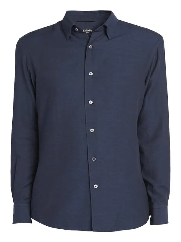 Zegna Cashmere-cotton Cashco Sport Shirt - Navy Solid