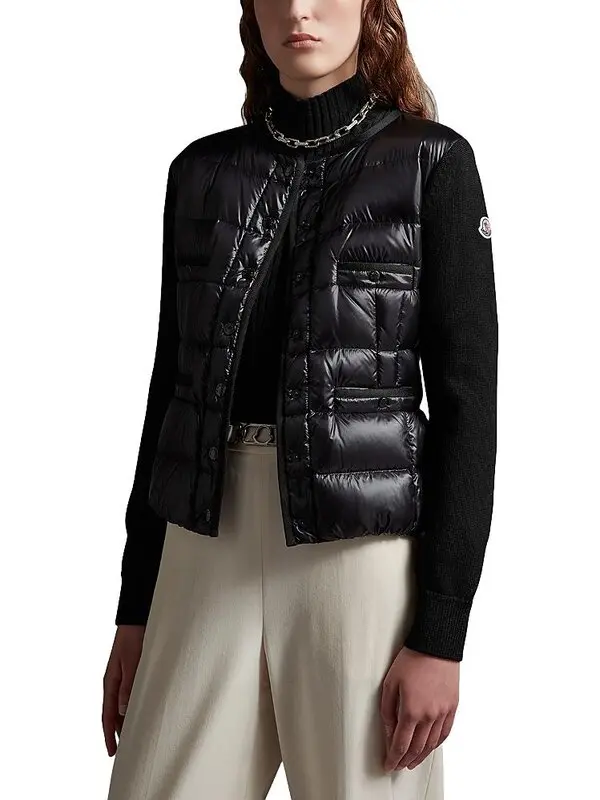 Moncler Snap-front Wool Puffer Cardigan - Black