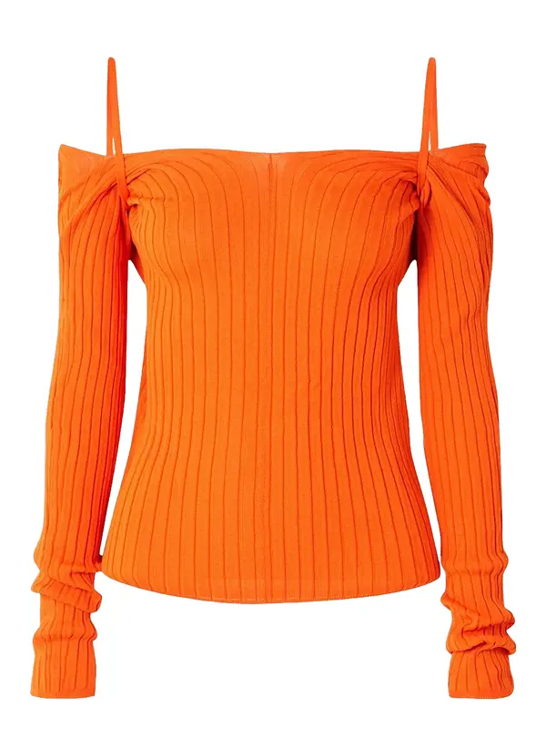 Ioannes Billowy Cold-shoulder Ribbed-knit Top - Orange