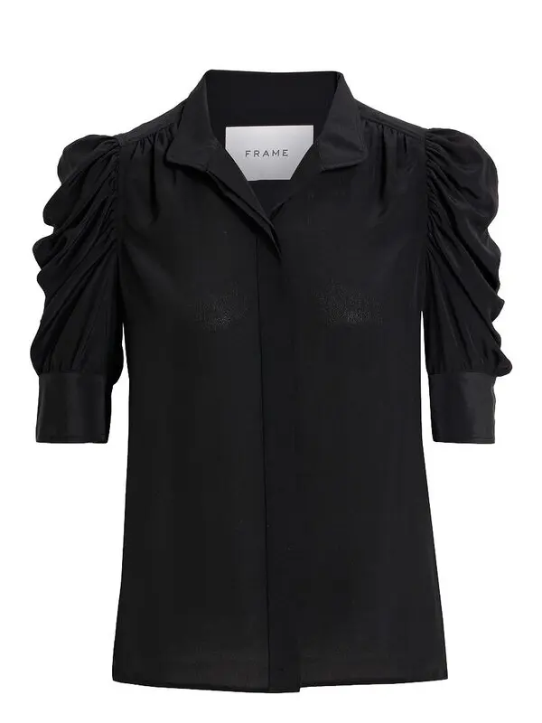 FRAME The Gillian Silk Crepe De Chine Top - Black