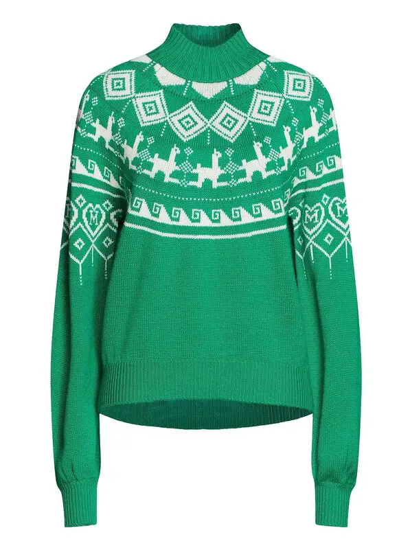 Maje Fair Isle Intarsia Turtleneck Sweater - Green