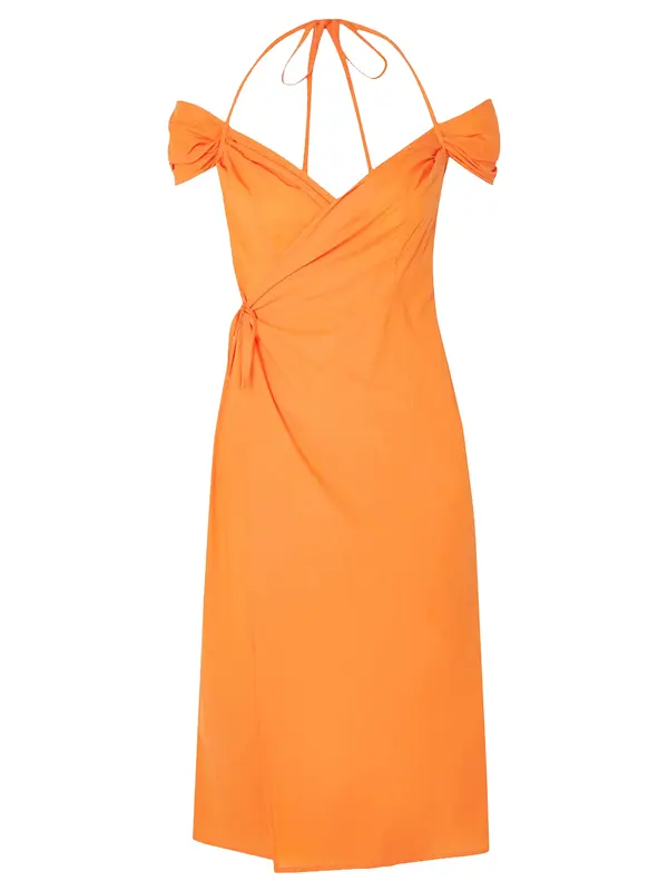 Ioannes Romeo Cold-shoulder Cotton Midi Wrap Dress - Orange