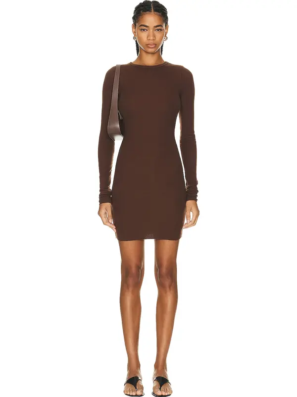 Eterne Long Sleeve Crewneck Mini Dress - Chocolate