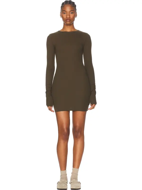 Eterne Long Sleeve Crewneck Mini Dress - Moss