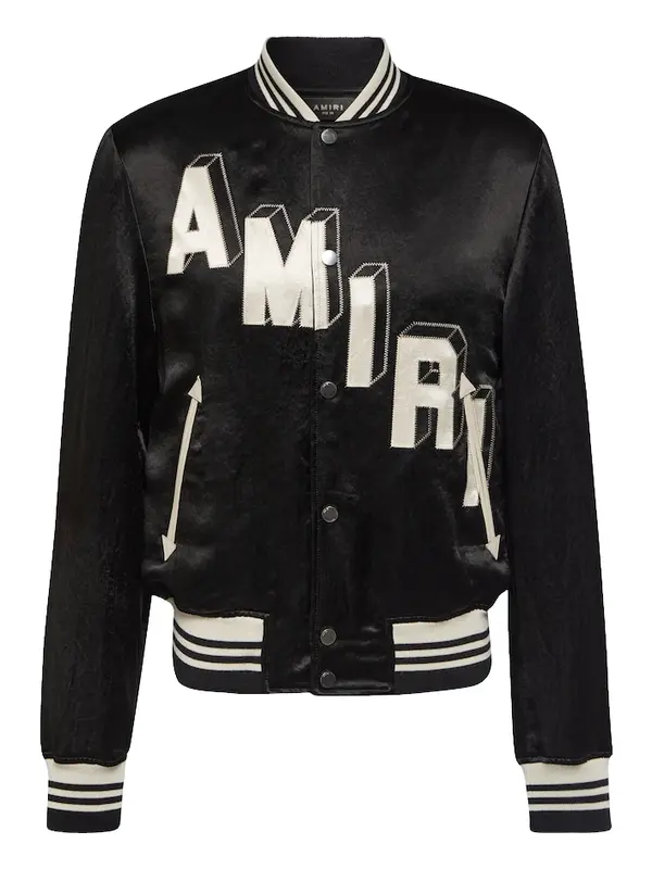 Amiri Satin Varsity Jacket - Black