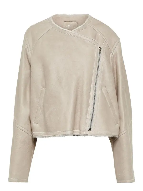 Isabel Marant Étoile Ostya Shearling-lined Leather Biker Jacket - Beige