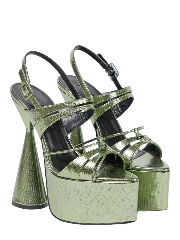 D'ACCORI Belle Metallic Leather Platform Sandals - Green
