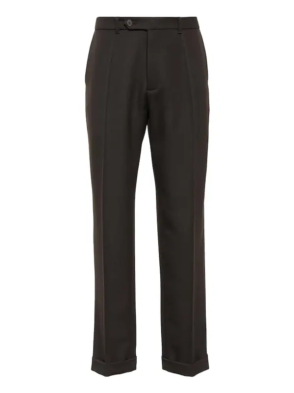 THE ROW Seth Straight Wool Pants - Brown