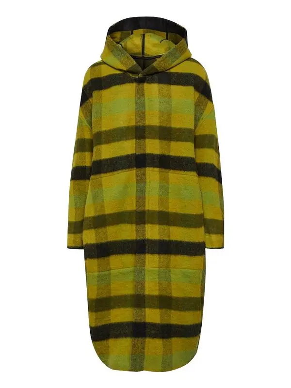 Rick Owens Checked Wool Hooded Coat - Green