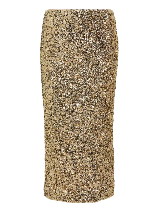 Remain Birger Christensen Sequined Midi Skirt - Gold
