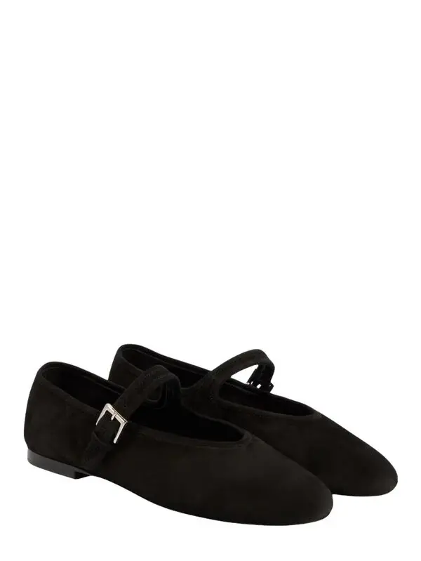 THE ROW Suede Mary Jane Flats - Black