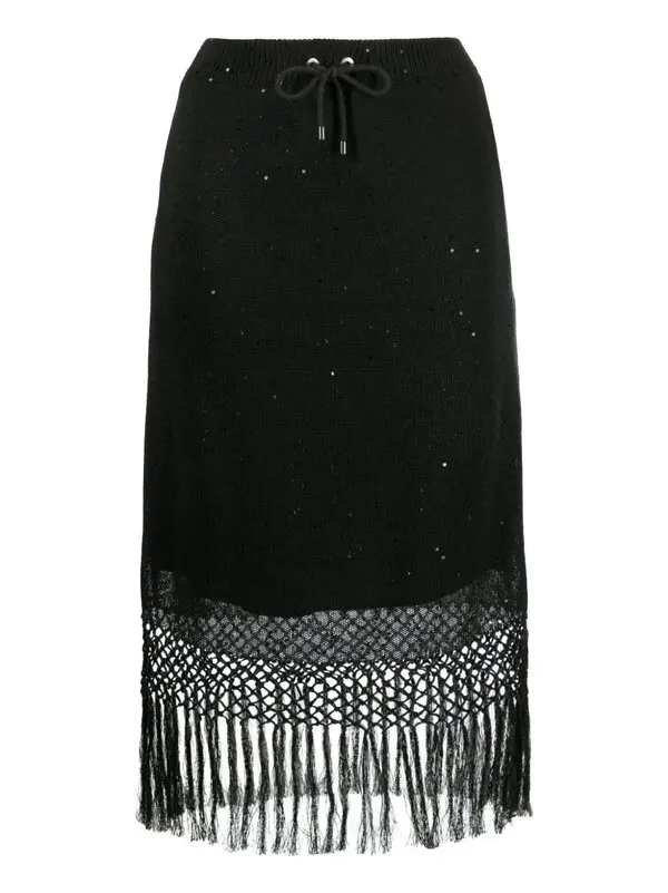 Brunello Cucinelli Fringed Edge Midi Skirt - Grey
