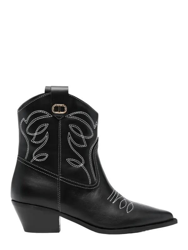 TWINSET 50mm Leather Texas Boots - Black