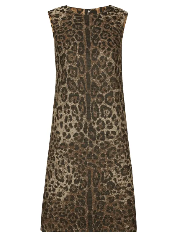 Dolce & Gabbana Leopard-jacquard Mid-length Dress - Brown