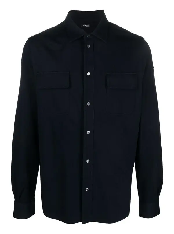 Kiton Logo-embroidered Stretch-cotton Shirt - Blue