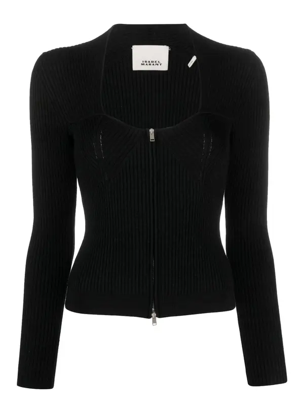 Isabel Marant Zelie Ribbed Zip-up Cardigan - Black
