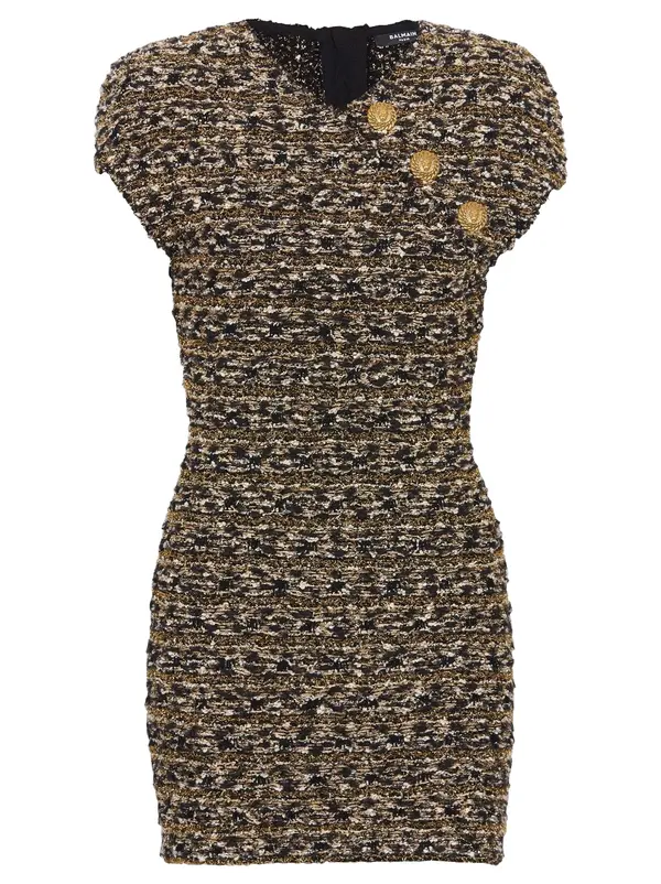 Balmain Lurex Tweed Mini Dress - Gold