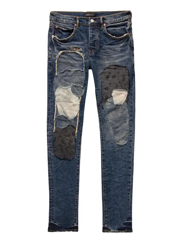 PURPLE BRAND Patch-detail Low-rise Skinny Jeans - Blue